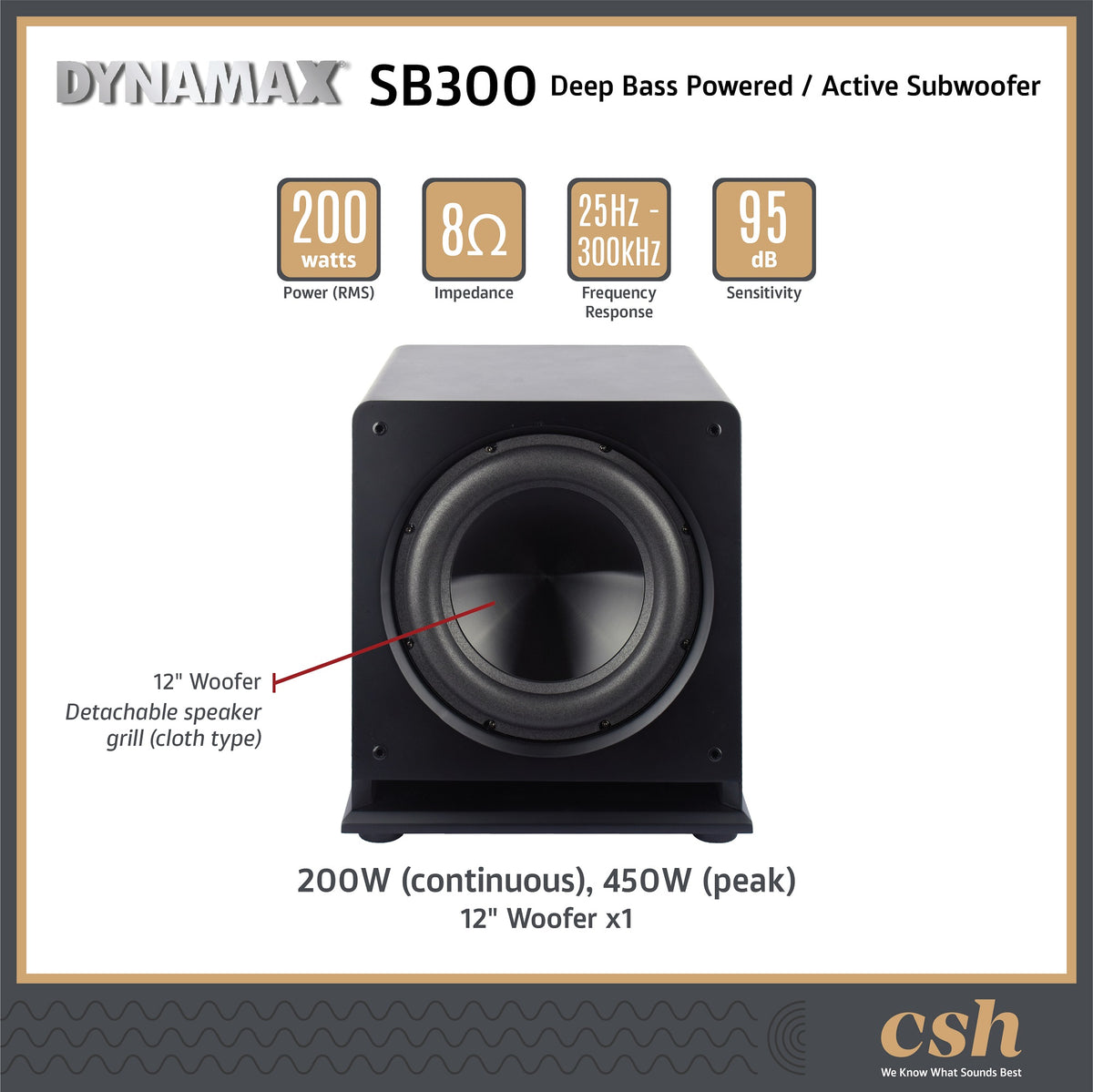 DYNAMAX SB300 12" 200-450W(MAX) Deep Bass Powered / Active Subwoofer – CSH Online Store