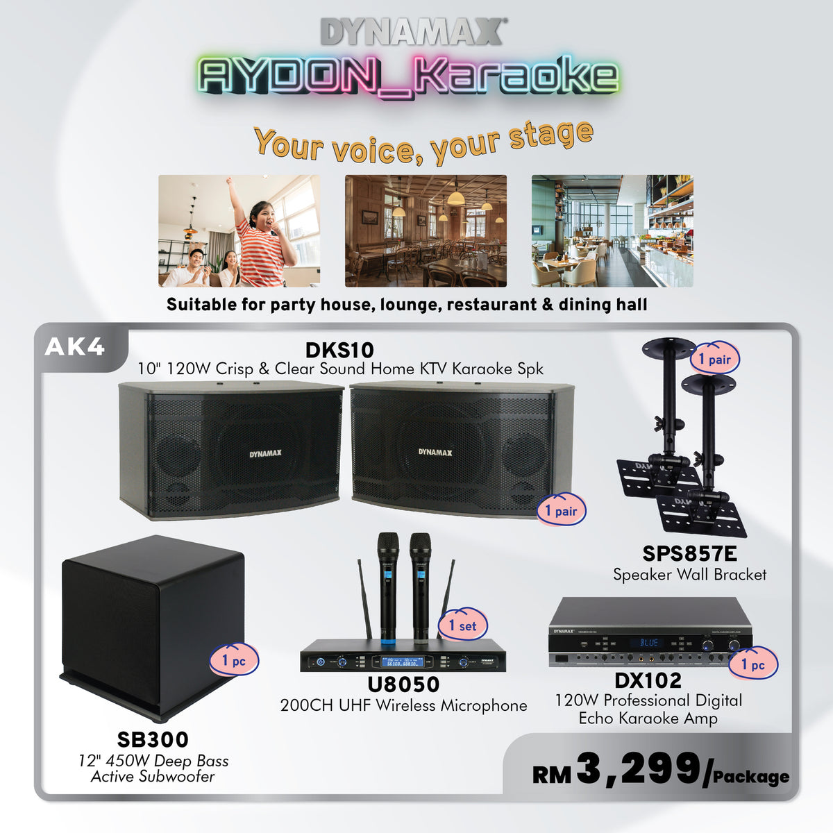 Home Karaoke Set DYNAMAX DX102 120W Professional Digital Home Karaoke ...
