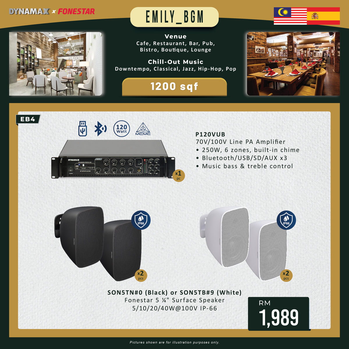 DYNAMAX Background Music System For Cafe, Restaurant, Boutique 120W PA ...