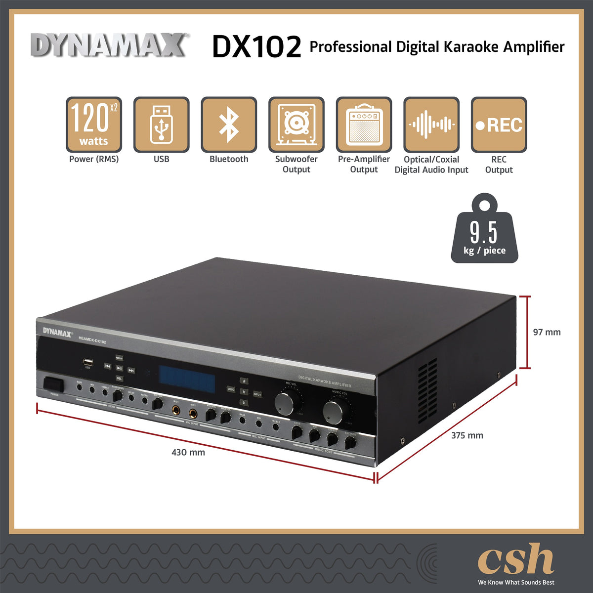 DYNAMAX DX102 Professional Digital Karaoke Amplifier [USB, Bluetooth ...