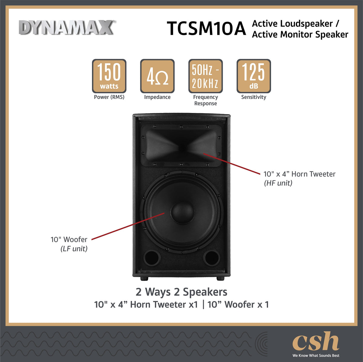 DYNAMAX TCSM10A 10" 2-WAY 150W Active Monitor Speaker (1PC) – CSH ...