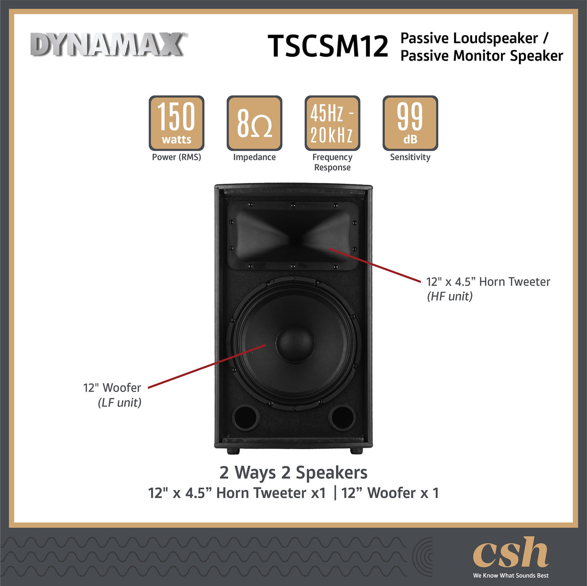 DYNAMAX TSCSM12 12" 2-WAY 150W Passive Loudspeaker (1PC) – CSH Online Store