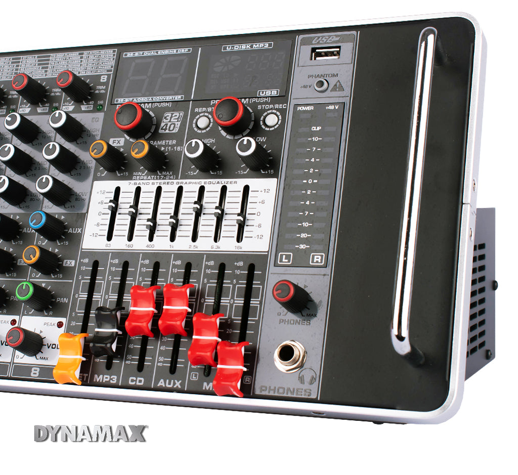 DYNAMAX Sound System DYNAMAX TX8300 8-Channel 300W x 2 Powered Mixer W ...